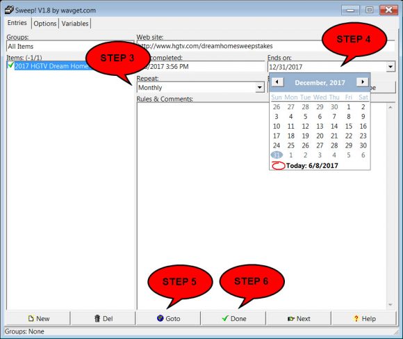 Sweepstakes Favorites List
